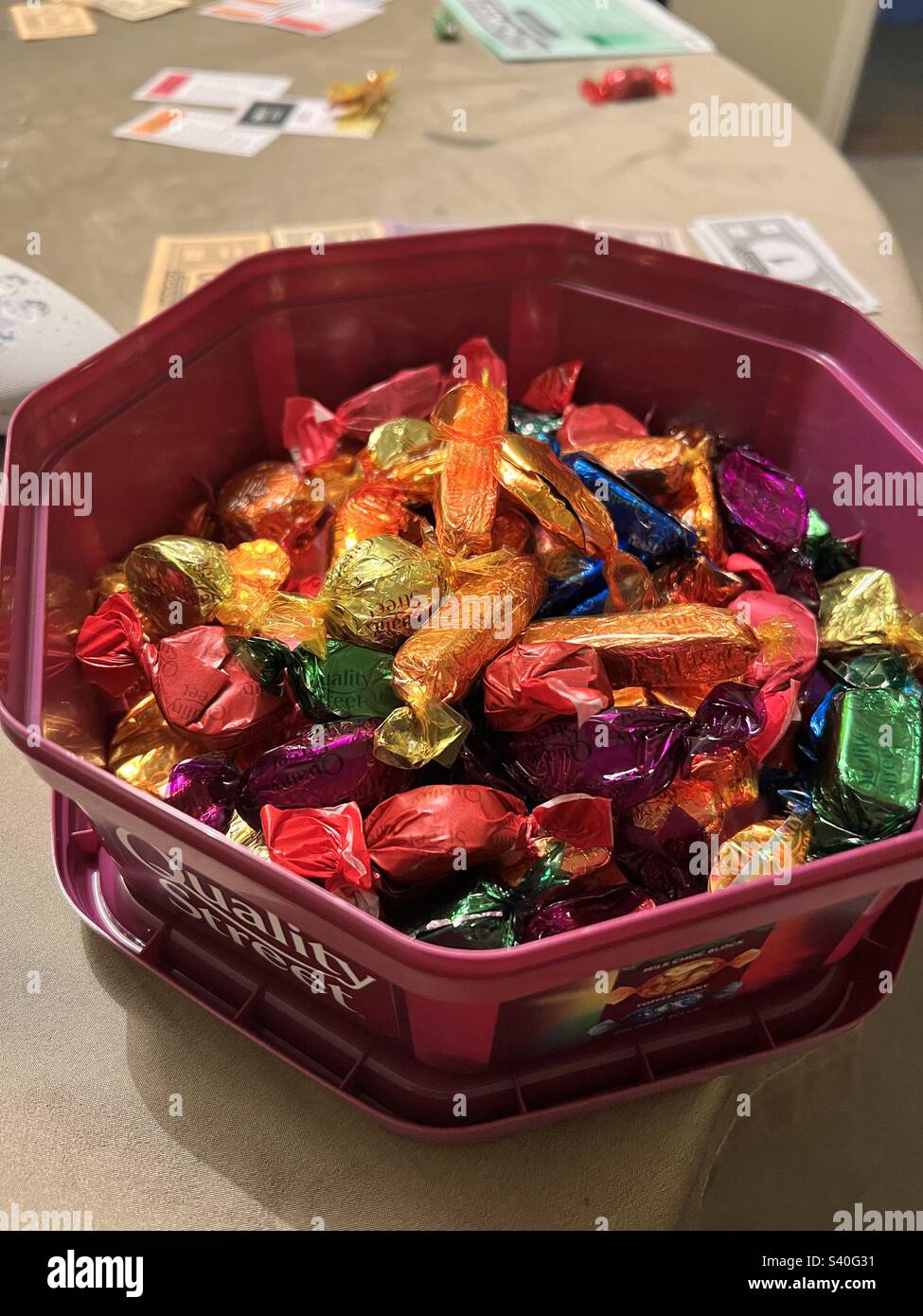 Christmas Quality Street chocolates during a game of Monopoly Stock ...