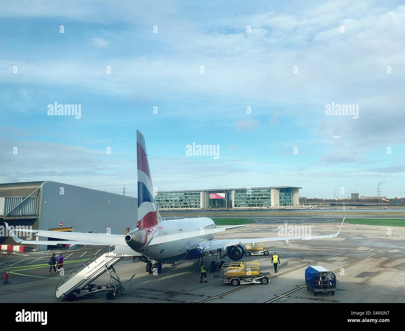 Embraer 190 British Airways aeroplane on the ground at London City ...