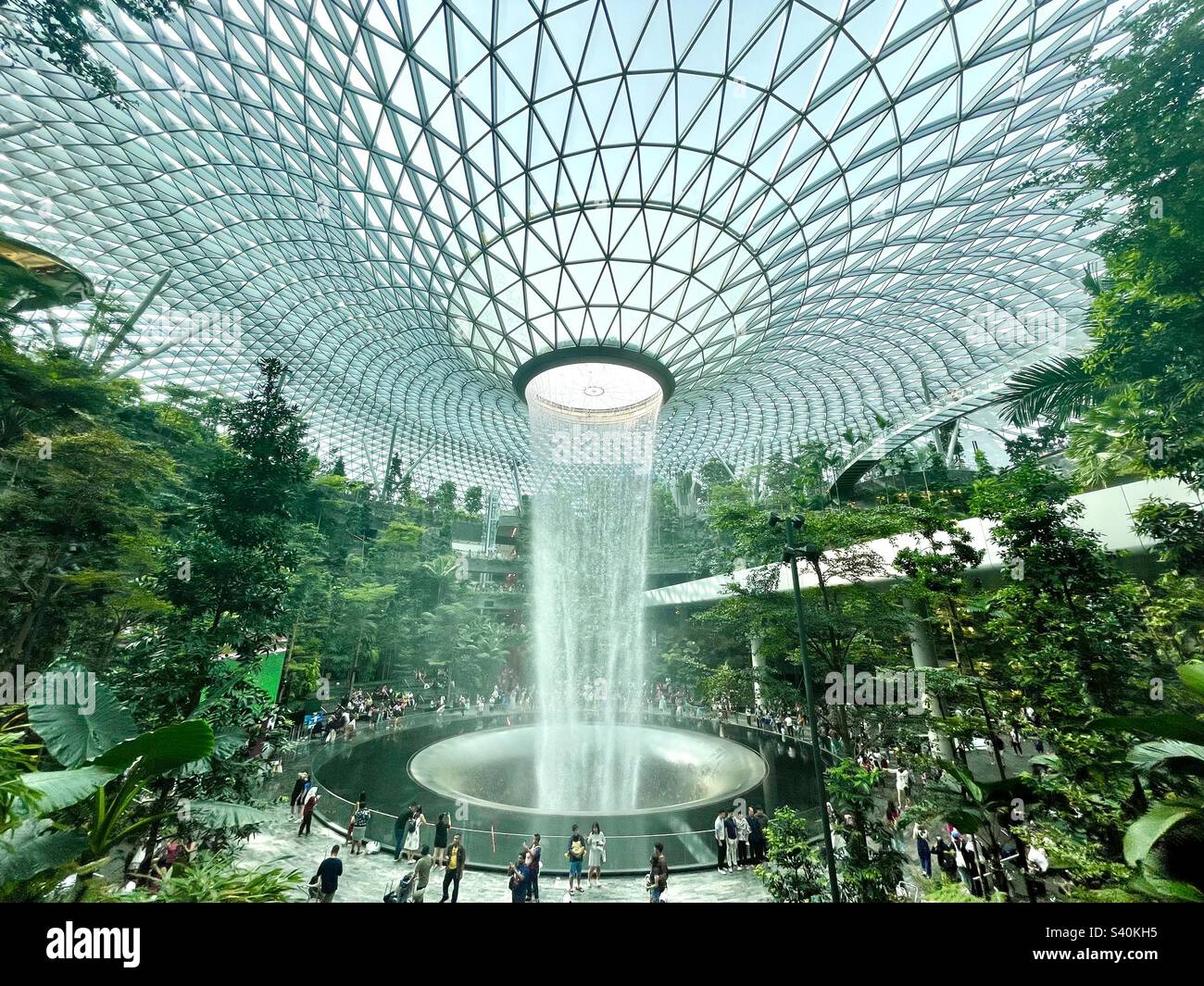 Indoor waterfall the Rain Vortex and Shiseido Forest Valley at Jewel ...