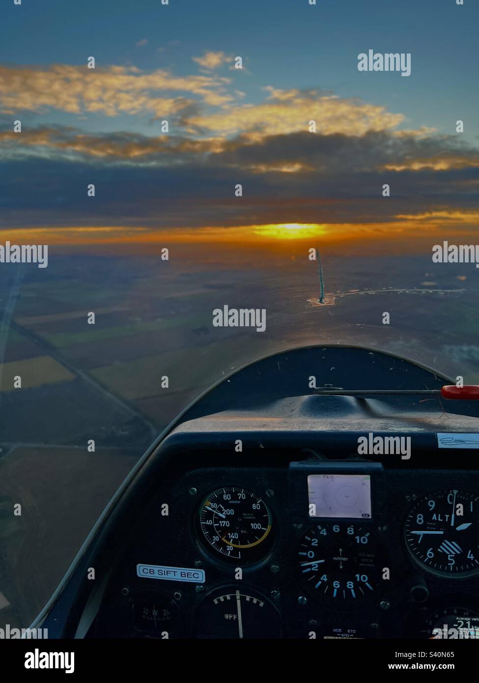 View from Alexander Schleicher ASK21 training glider cockpit at sunset ...