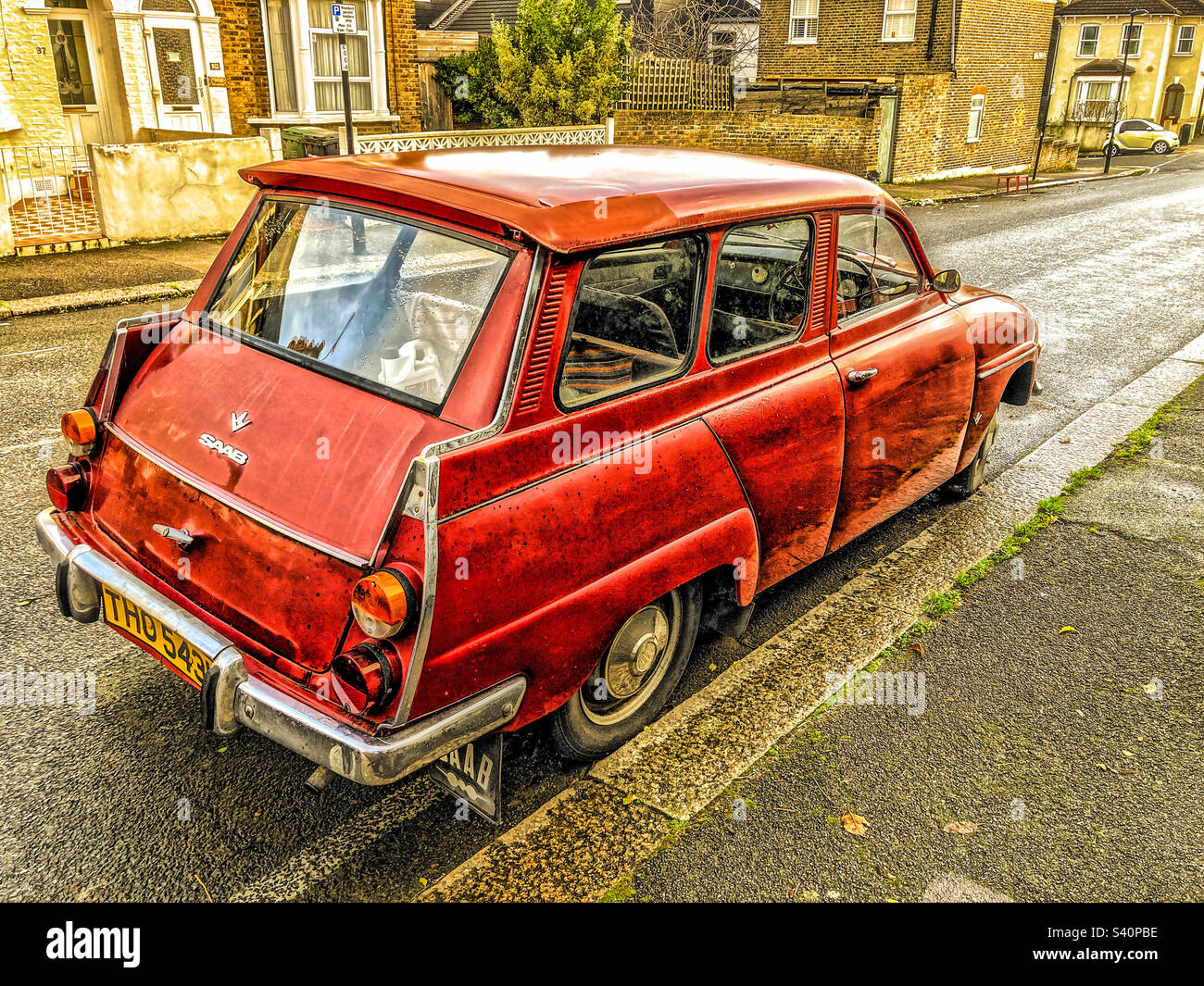 Rear view of a Saab 96 Estate car Stock Photo - Alamy