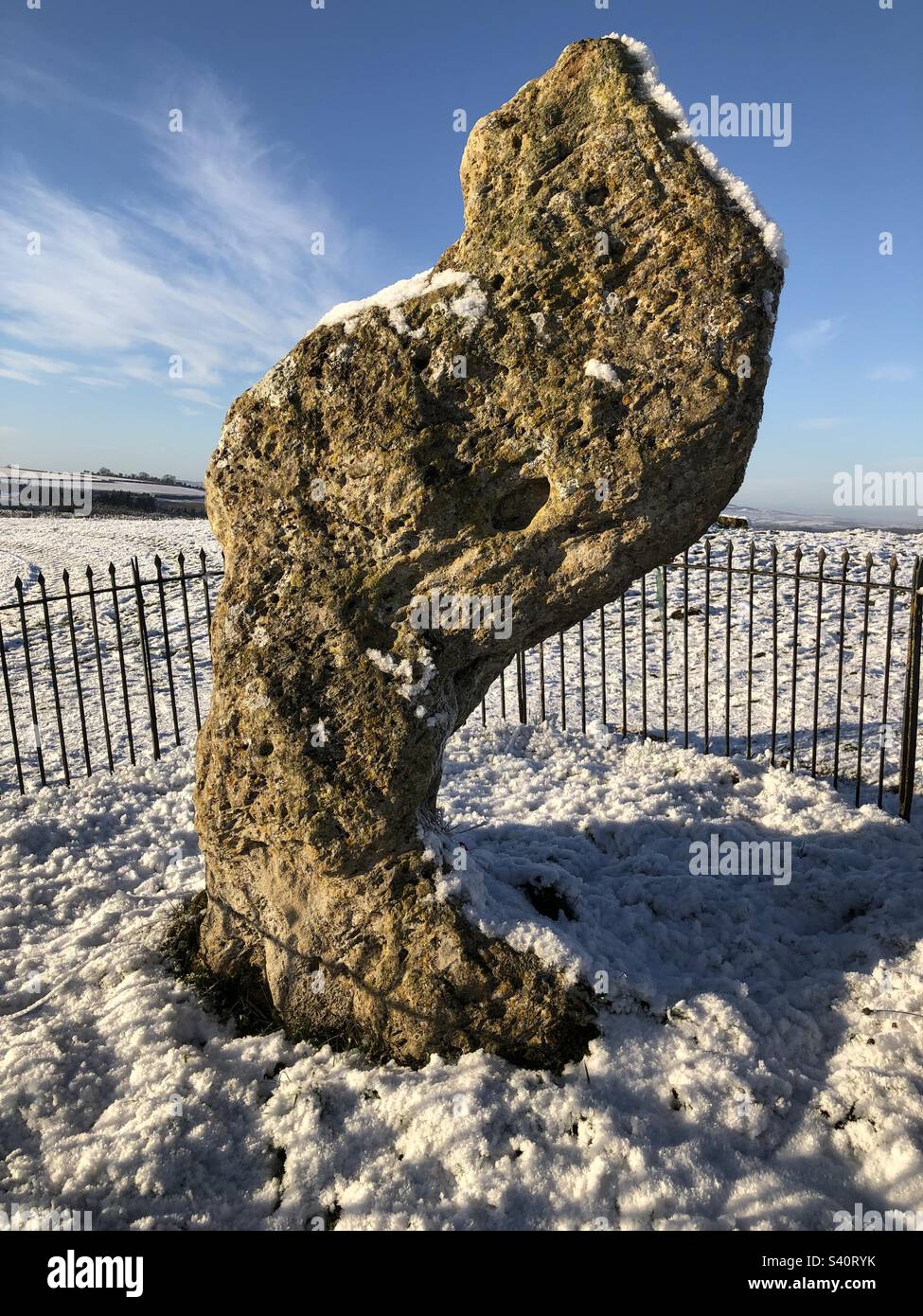 The King Stone at the Rollright Stones, Oxfordshire, in snow and ice ...