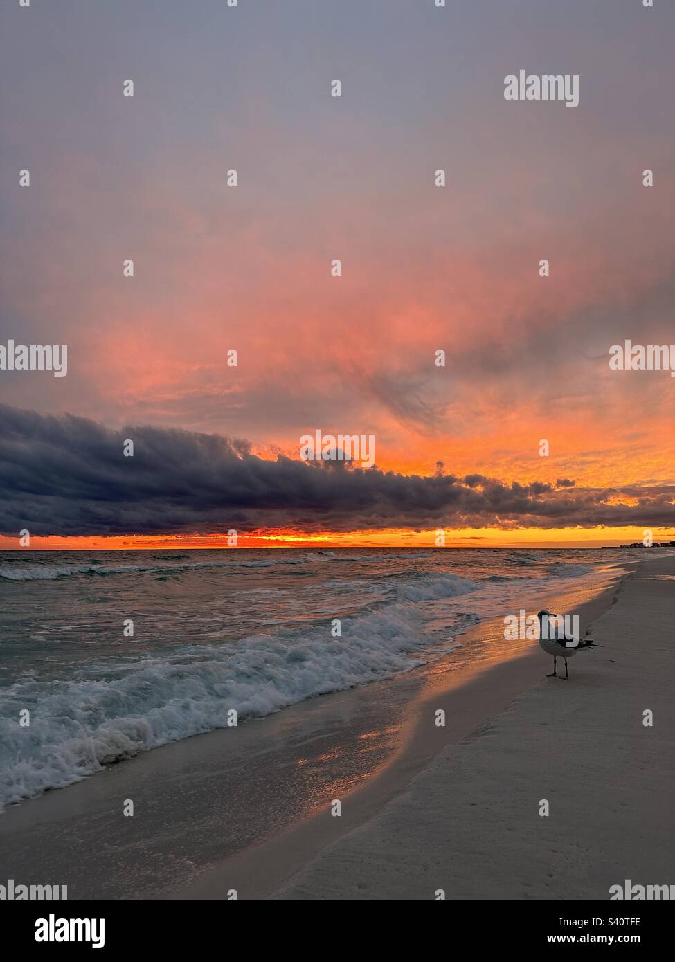 Fiery sunset skies over the Gulf of Mexico Emerald Coast Florida Stock ...