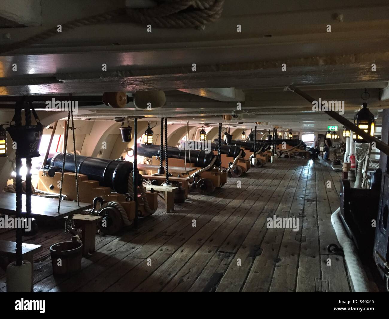 HMS Victory interior showing canons, Portsmouth England May 2018 Stock ...