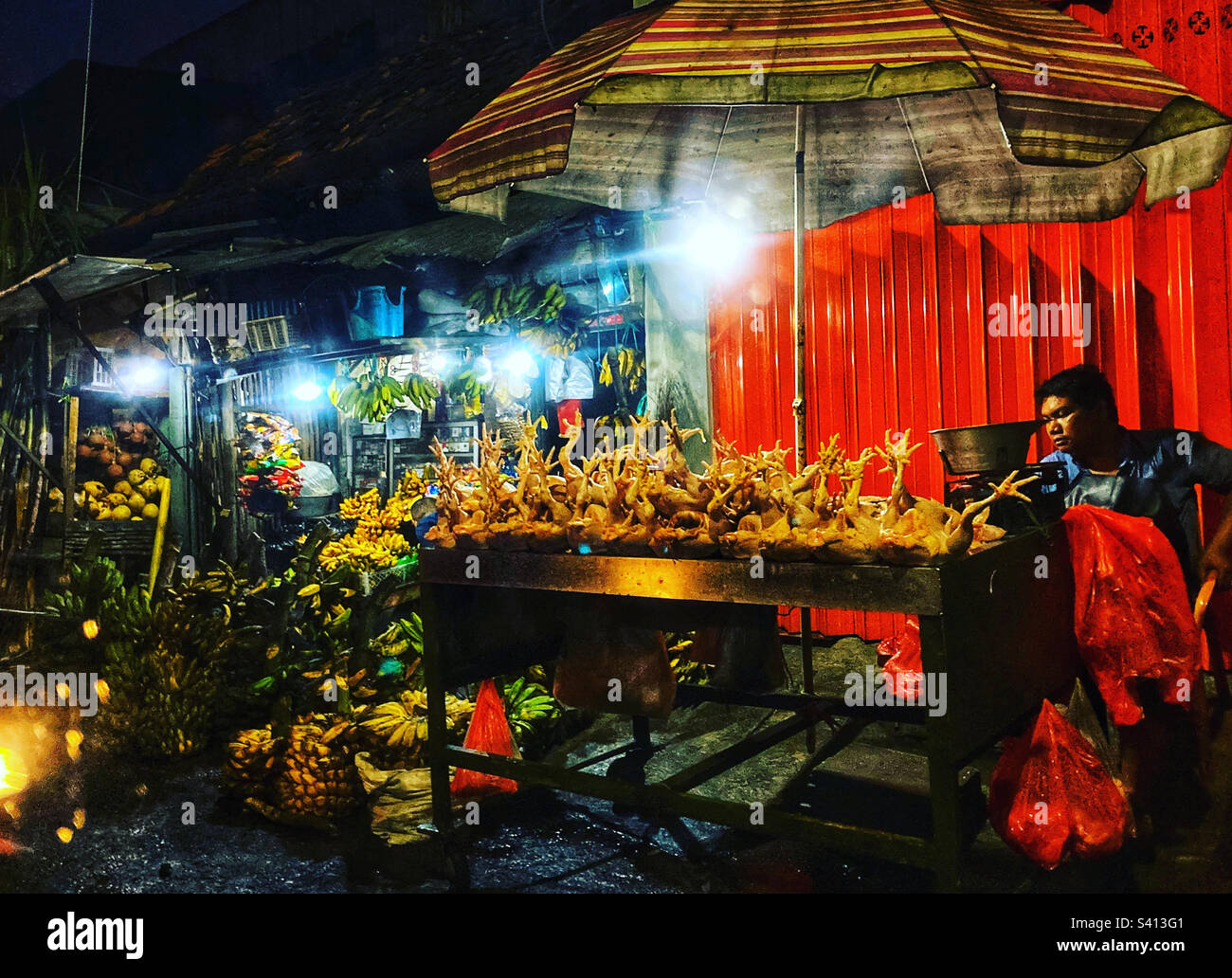 Chicken stall in a market in Surabaya Indonesia at night Stock Photo ...