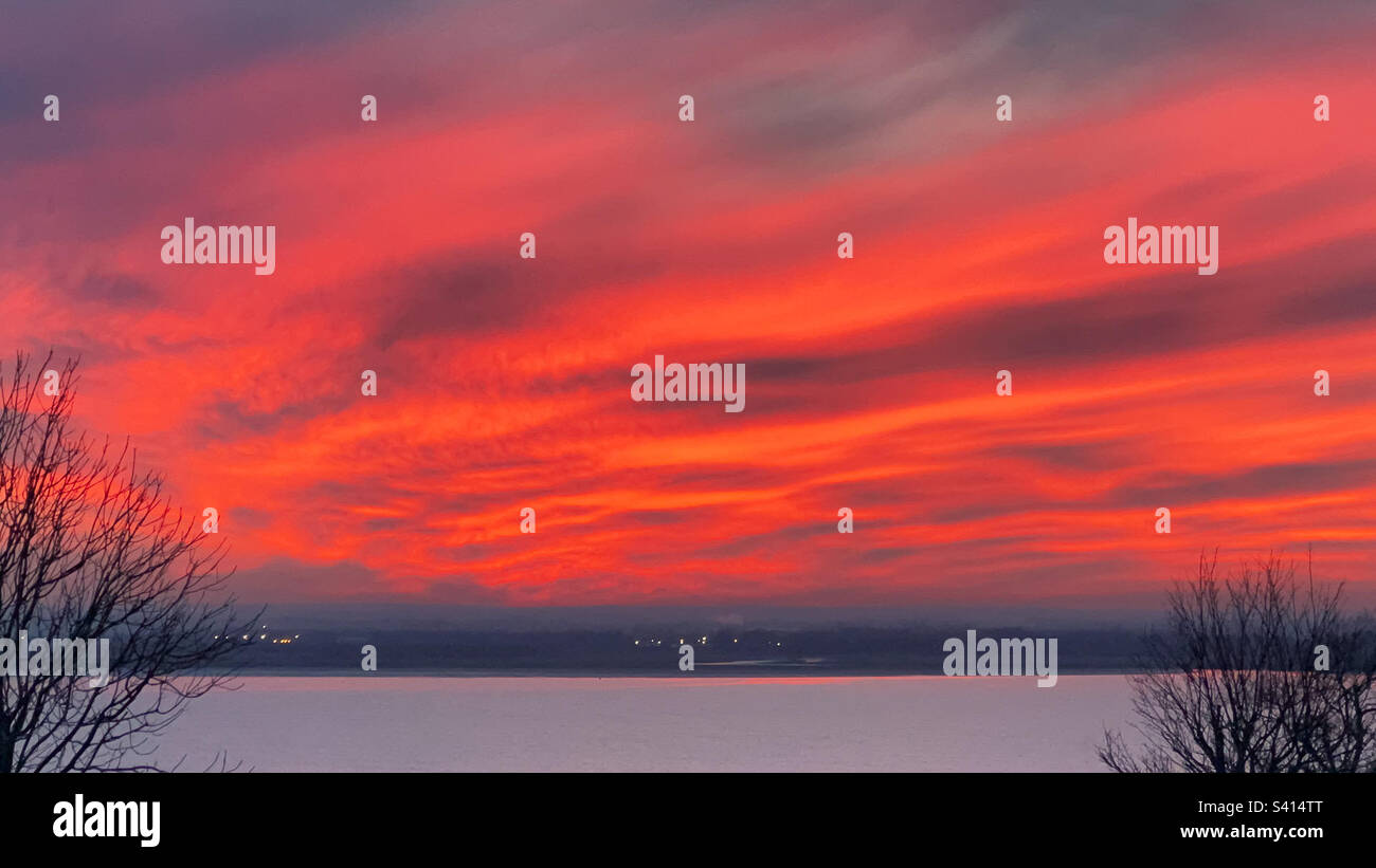 Glorious red sky at sunset over Pegwell Bay in Ramsgate, Kent, Uk Stock ...