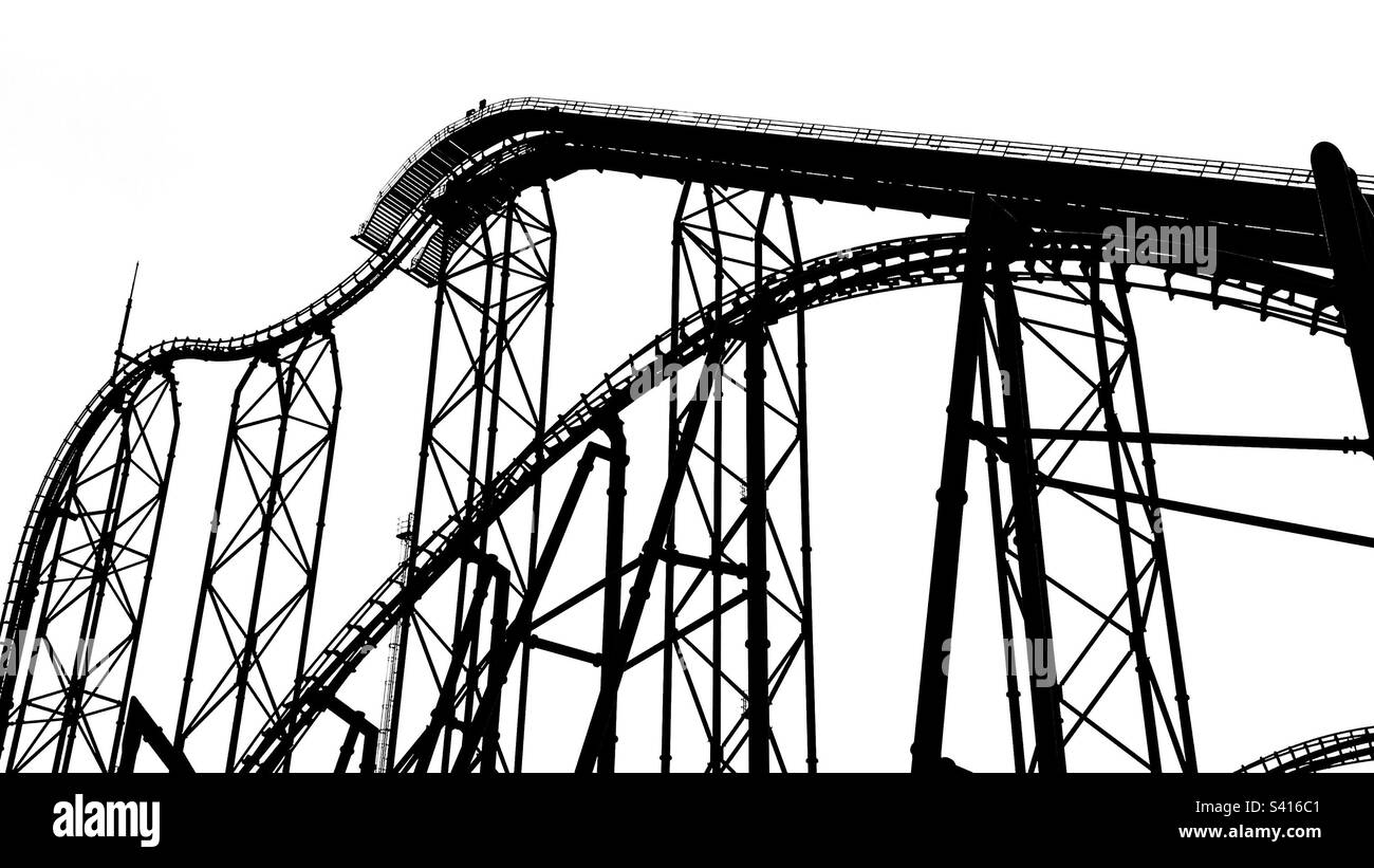 Theme park roller coaster Black and White Stock Photos & Images - Alamy