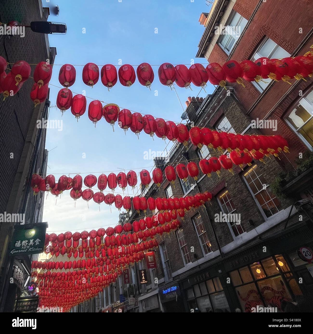 Chinese lanterns across the street in Soho London for the lunar new ...