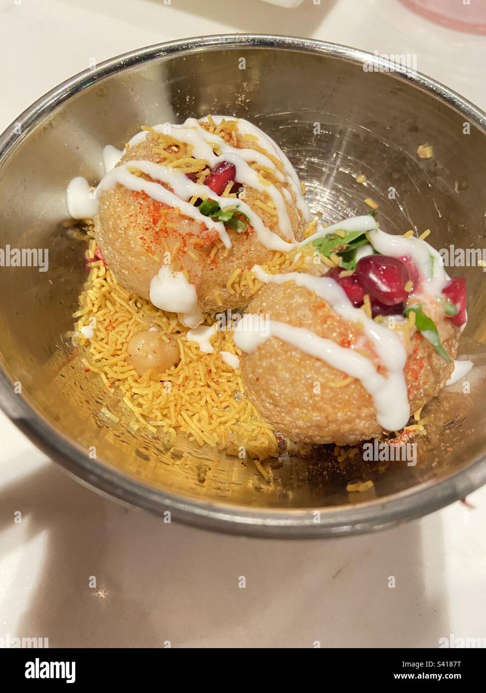 A photo of an Indian or Pakistani snack called gol gappa or pani puri ...
