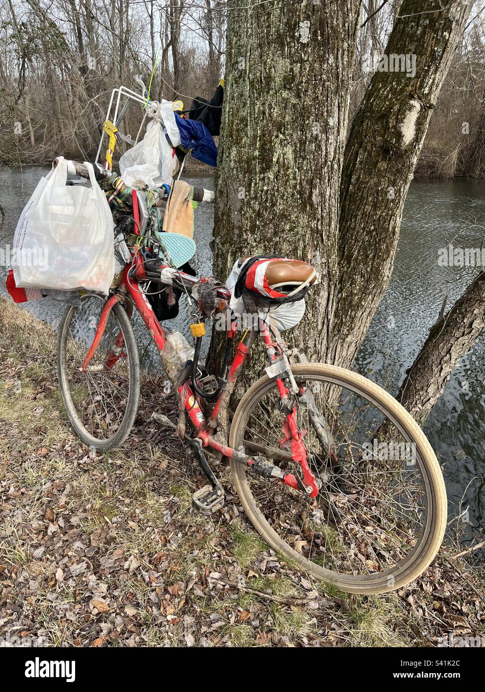 Abandoning bicycle along the Delaware Raritan canal with plastic ...