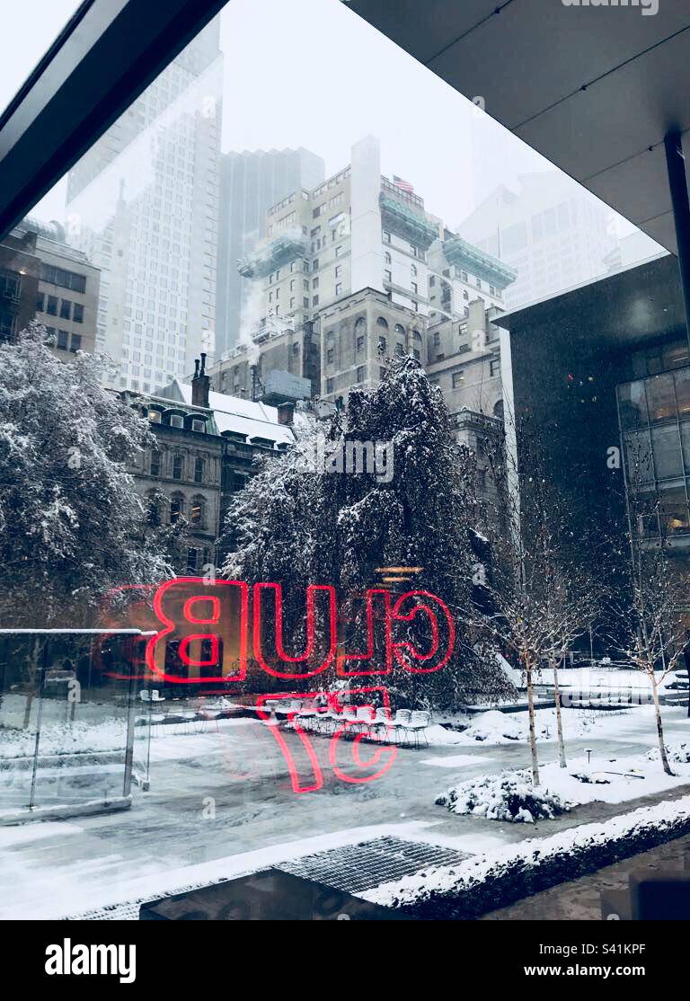 Winter in Soho, Manhattan, New York with a view of snow covering trees ...