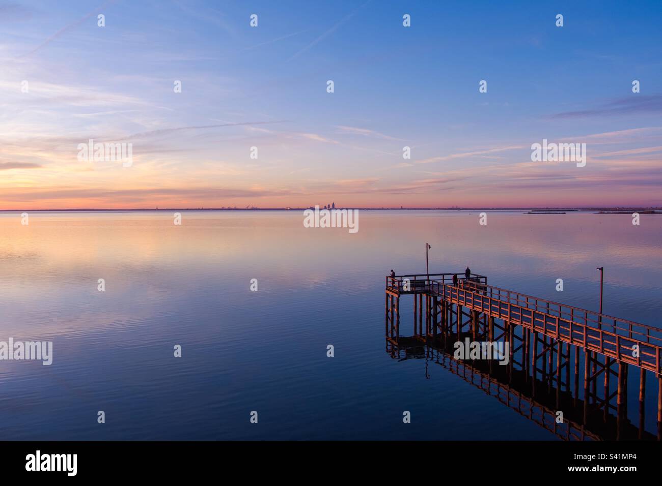 Aerial view of a pier at sunset Stock Photo - Alamy