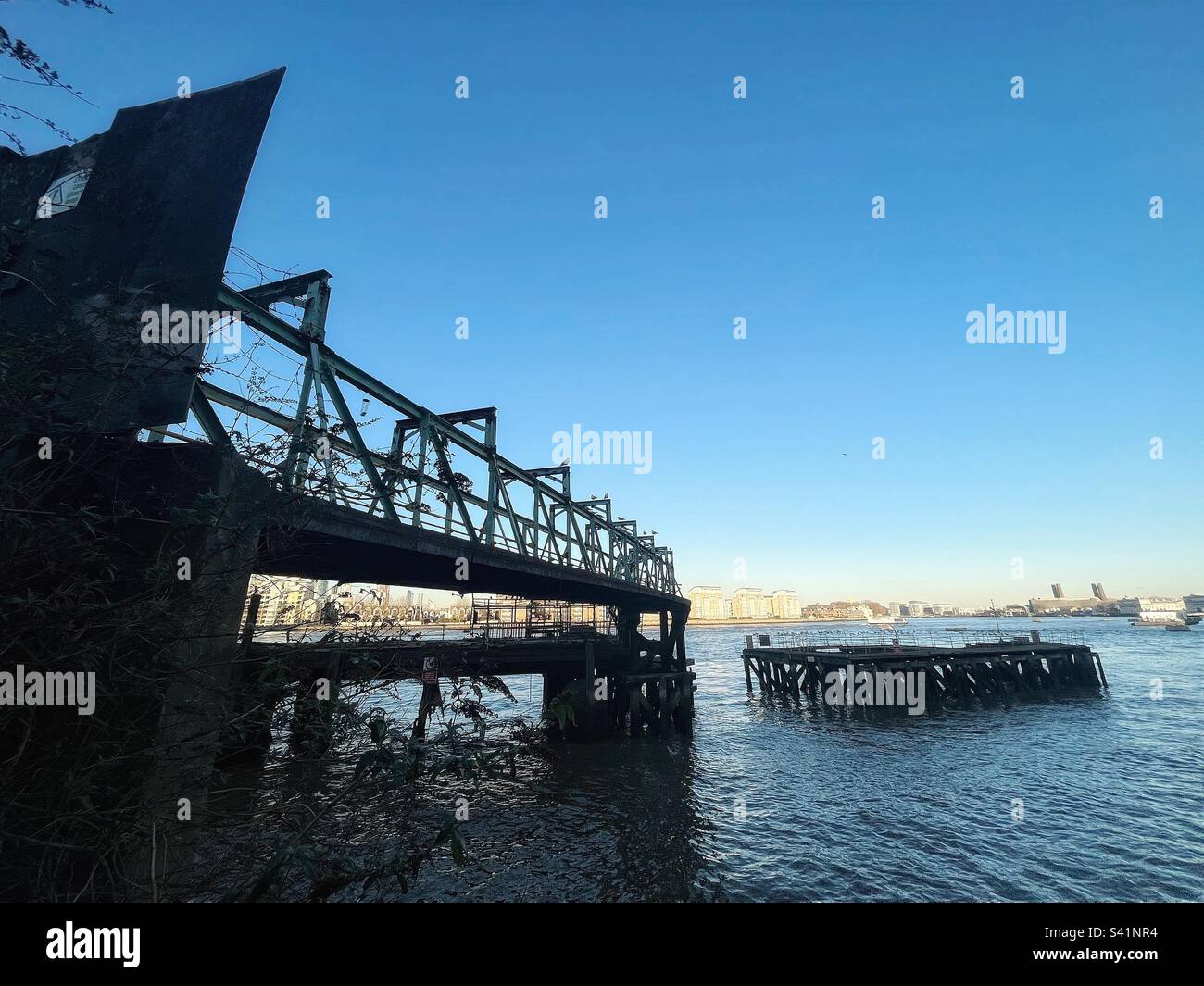 Decaying structures for unloading cargo in the River Thames near ...