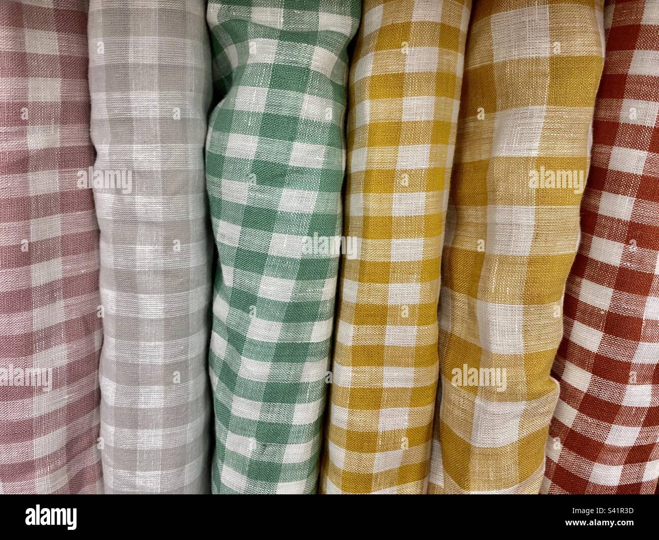 Check gingham fabric bolts Stock Photo - Alamy