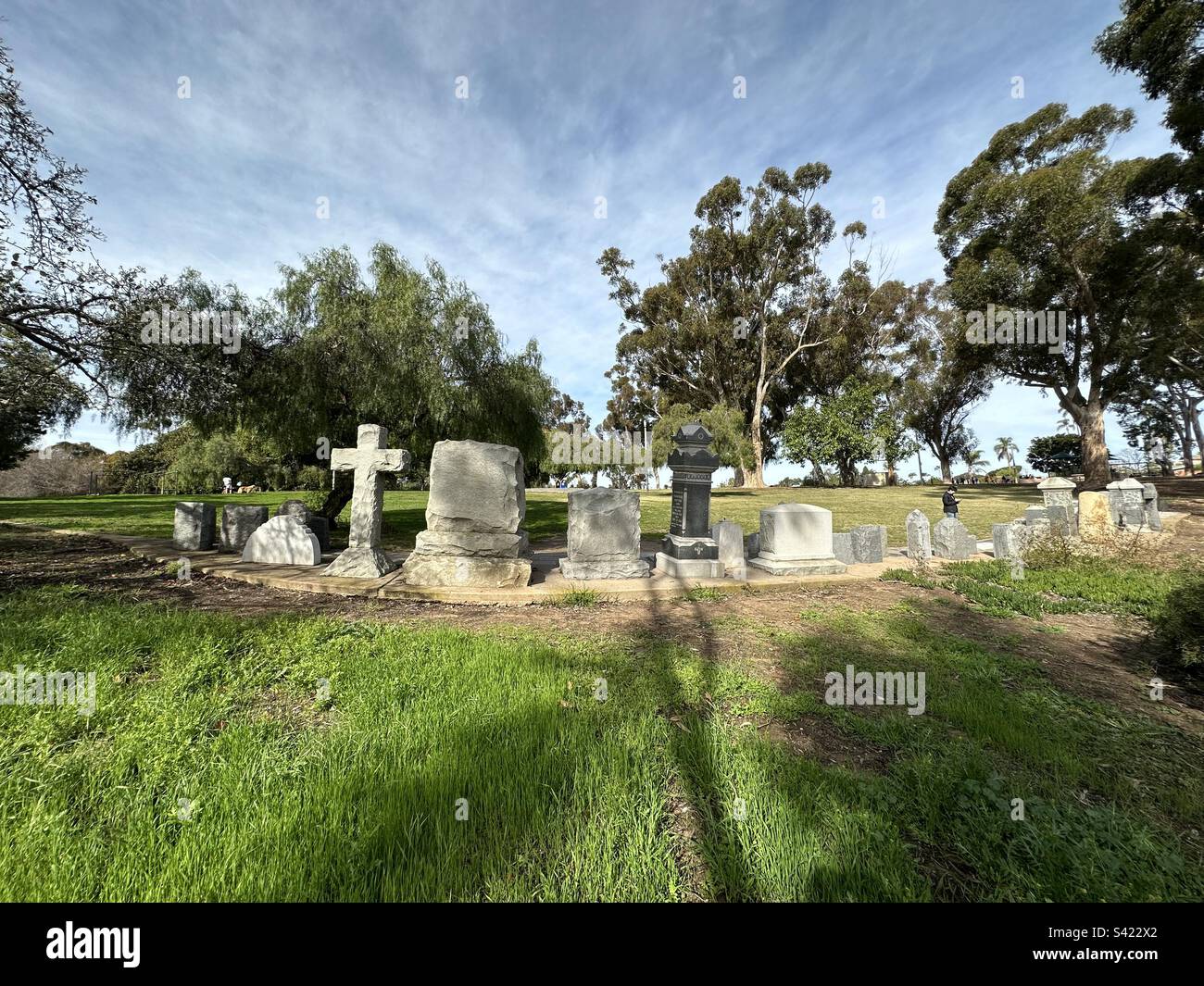 Gravestones at the edge of Mission Hills Park, a.k.a. Pioneer Park ...