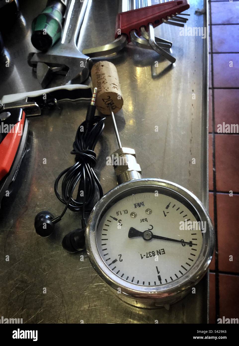 Aphrometer used on a wine bottling line, Catalonia, Spain Stock Photo ...