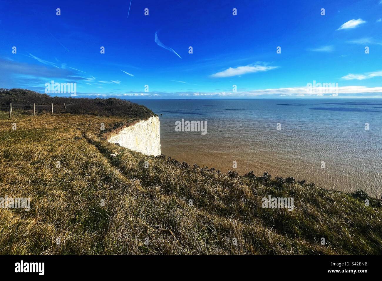 Looking at the white cliff at Dover on the coastal path. English ...