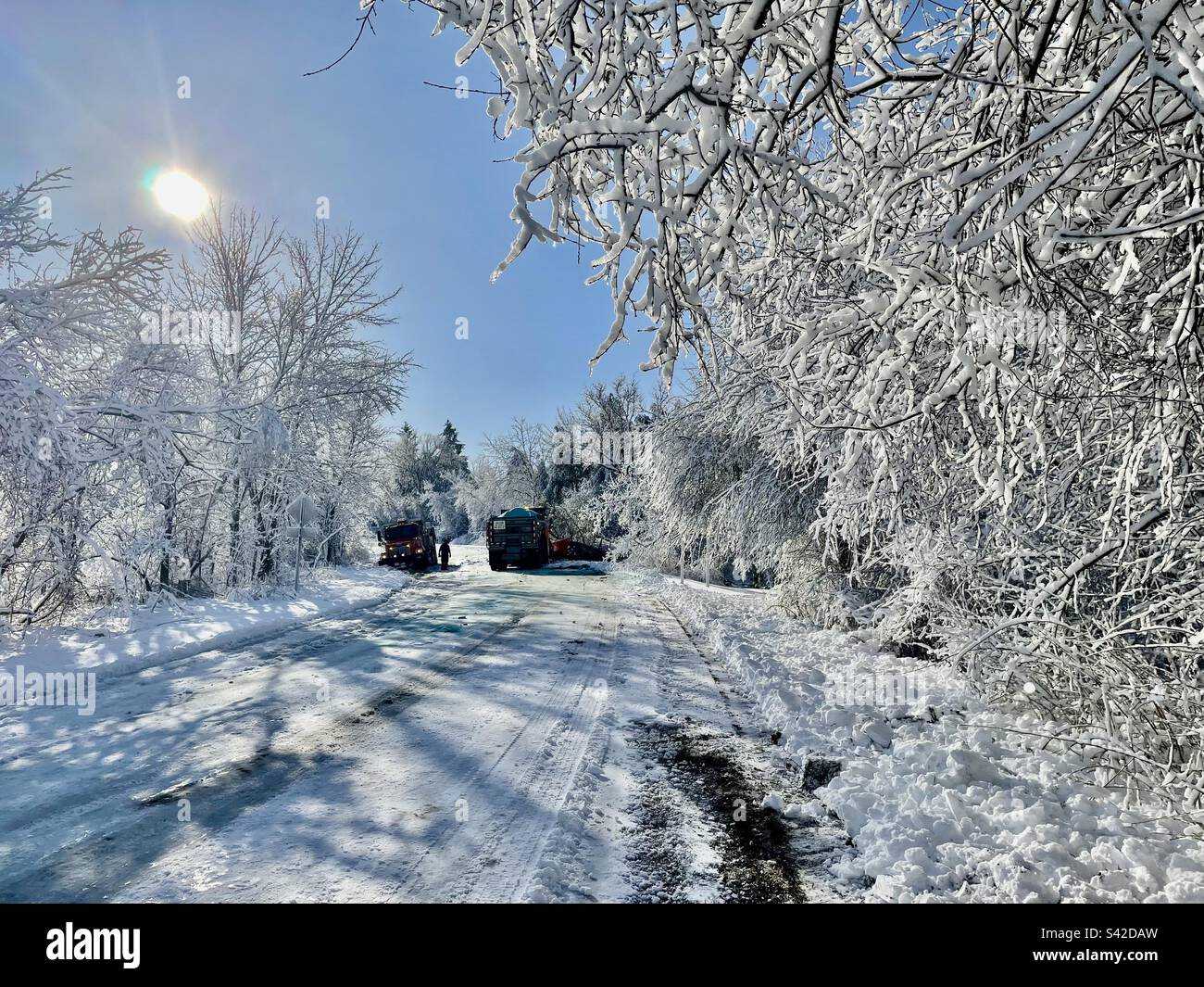 Road block snow storm Stock Photo - Alamy