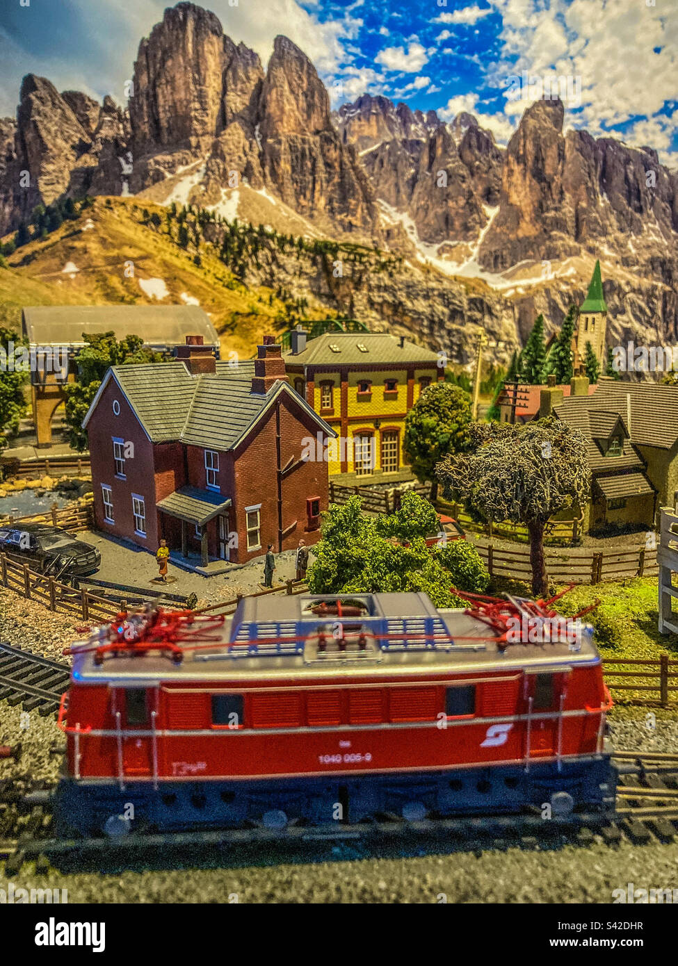 Close-up view of an Alpine Model Railway layout Stock Photo - Alamy