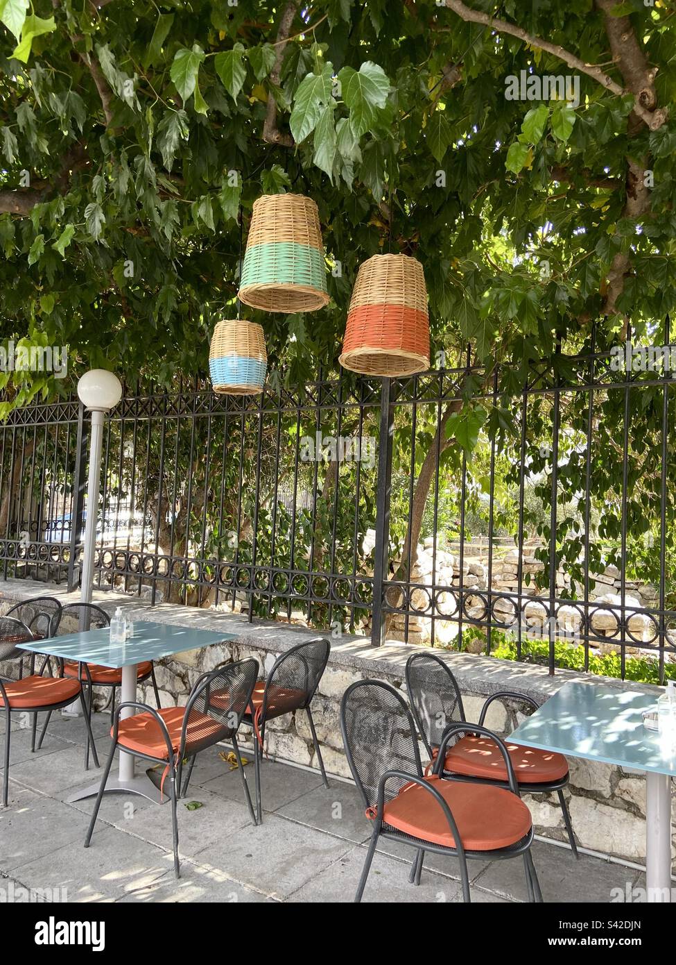 Coloured lanterns at outdoor cafe, Athens, Greece Stock Photo - Alamy