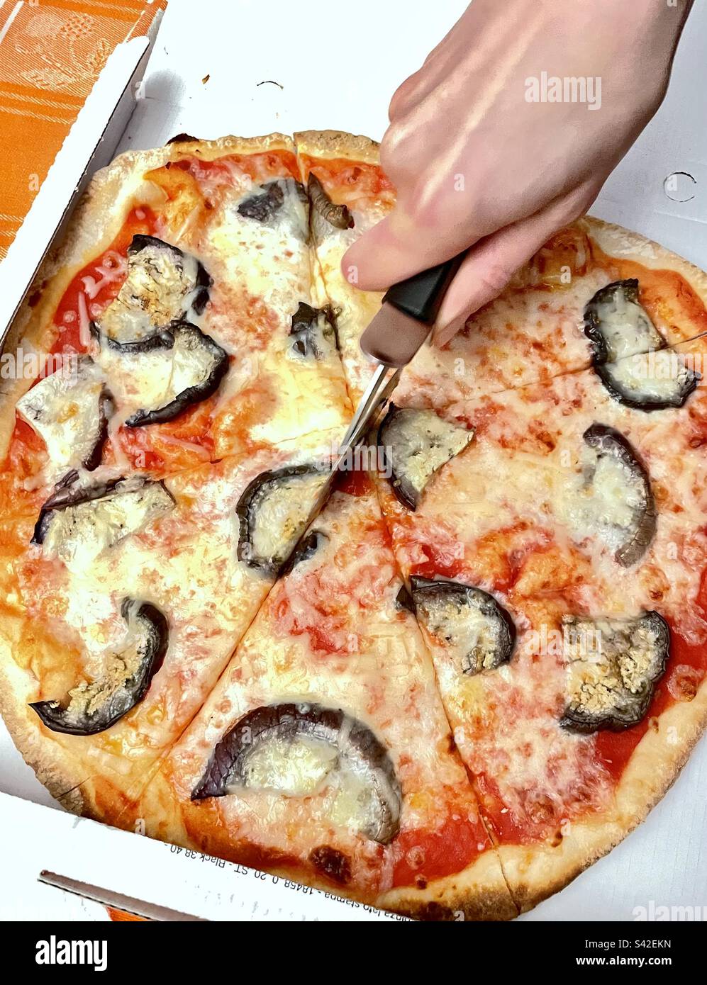 Hand take pizza hi-res stock photography and images - Alamy