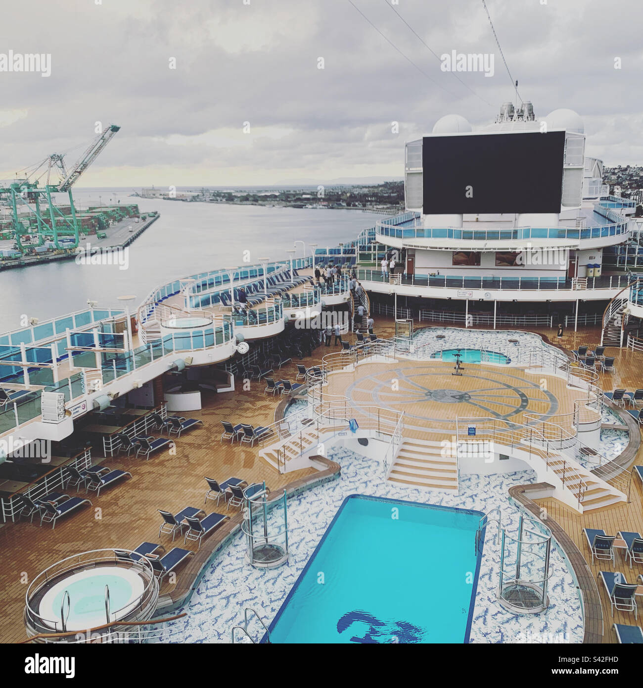 November, 2022, Royal Princess pool deck on an overcast day, San Pedro ...