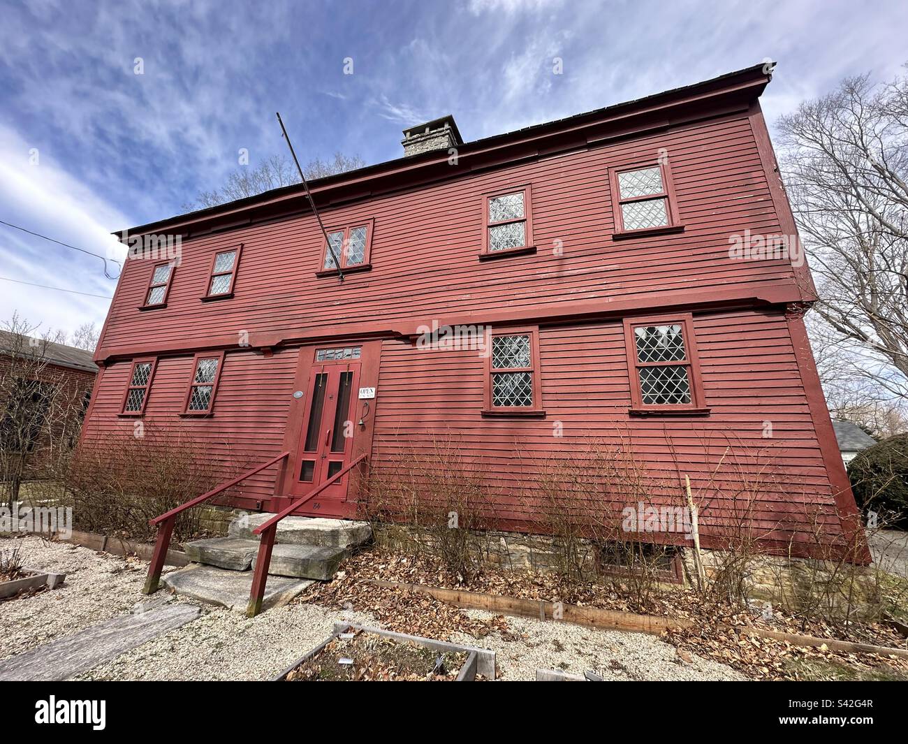 Hyland House Museum in Guilford, Connecticut, USA during winter. Two ...