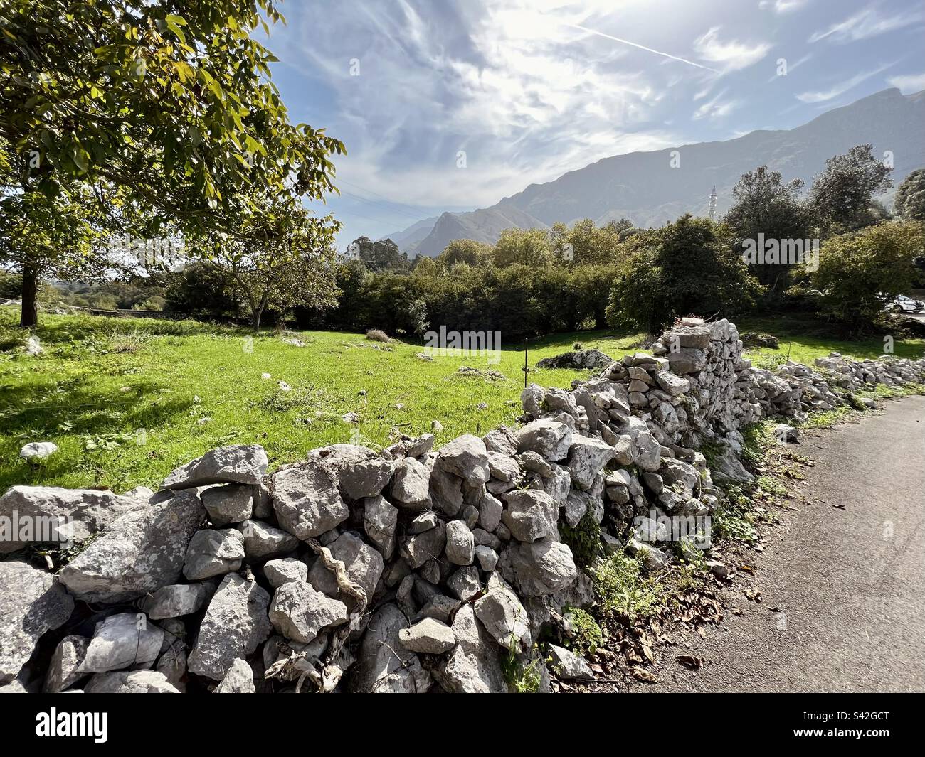 Llanes, Asturias, green meadows rustic stone walls Stock Photo - Alamy