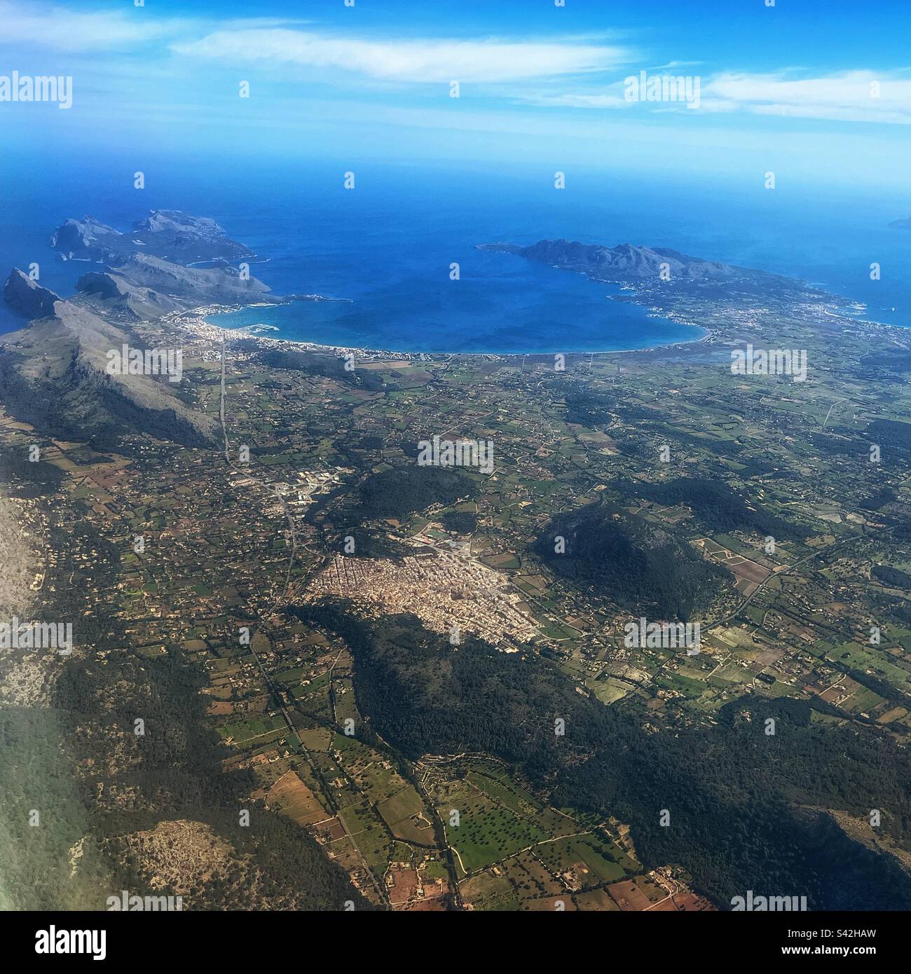 Pollença on the Island of Mallorca from the air aka Port de Pollensa ...