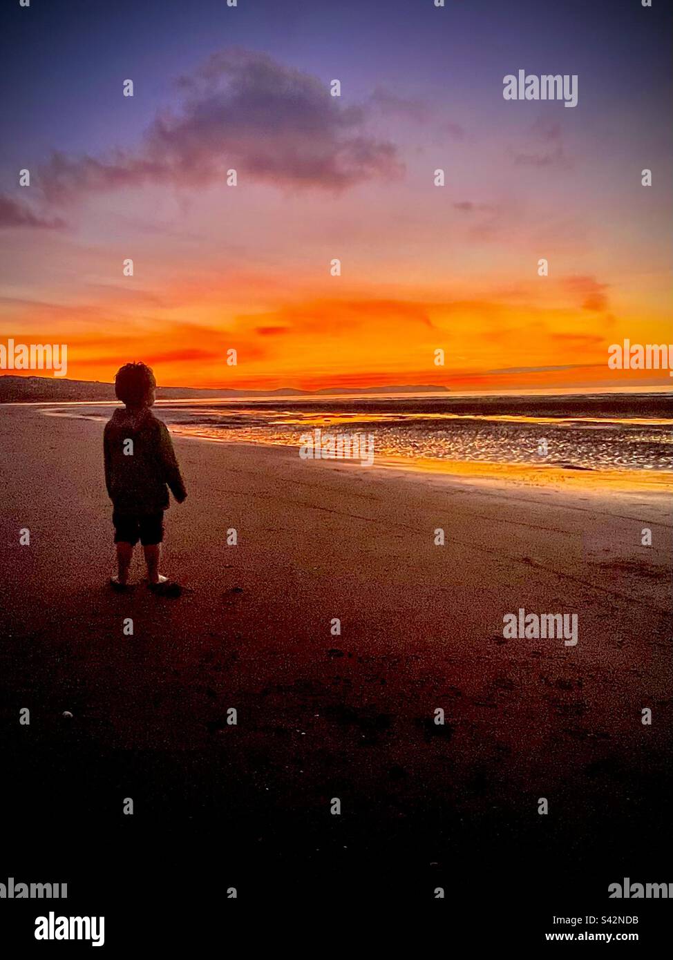 Boy at beach sunset hi-res stock photography and images - Alamy