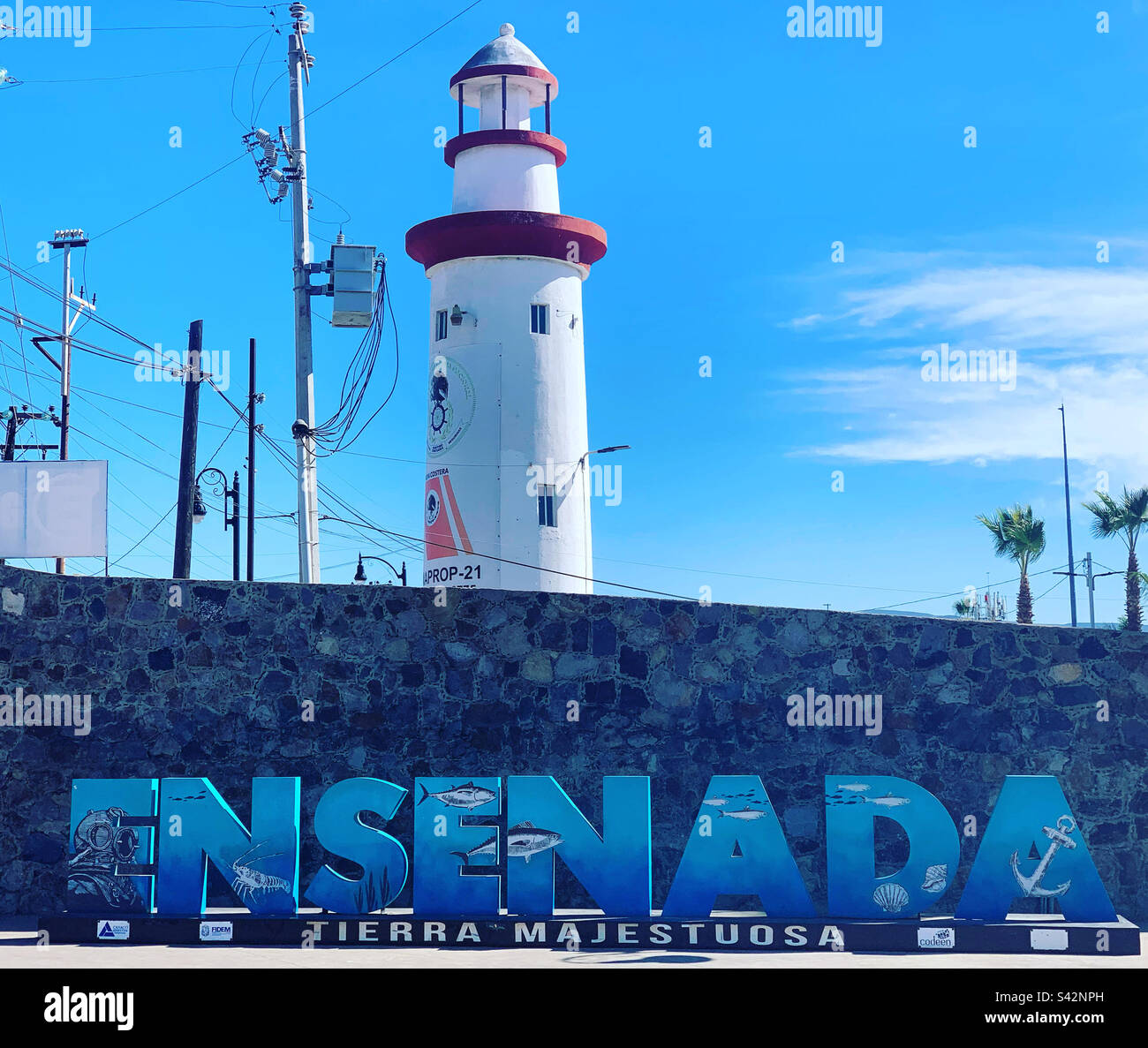 November, 2022, Ensenada sign and lighthouse, Ensenada, Baja California ...