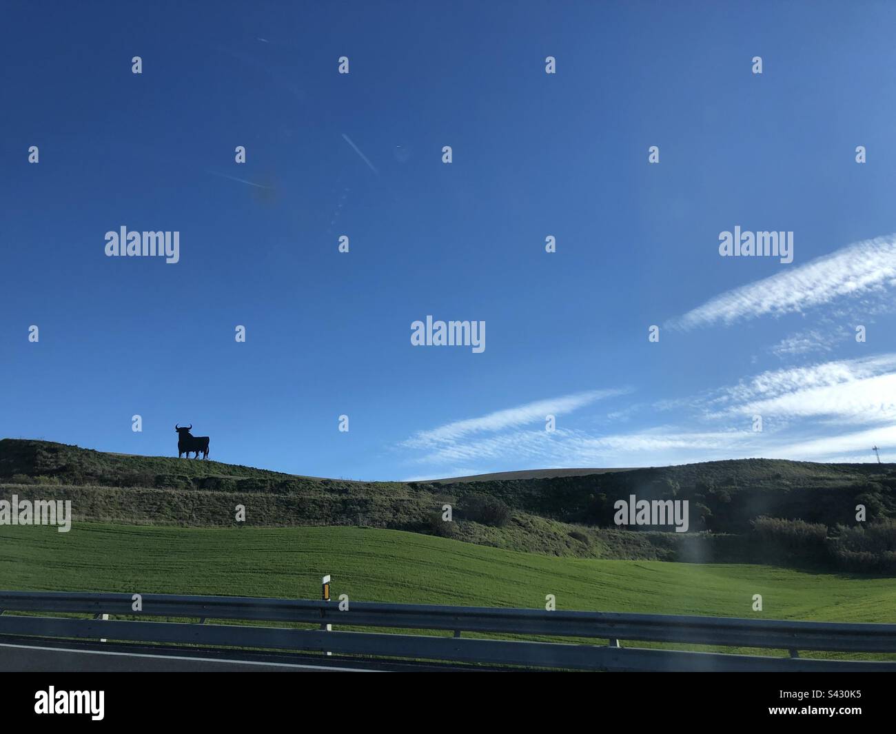Landscape in Spain with iconic silhouette of a bull Stock Photo - Alamy