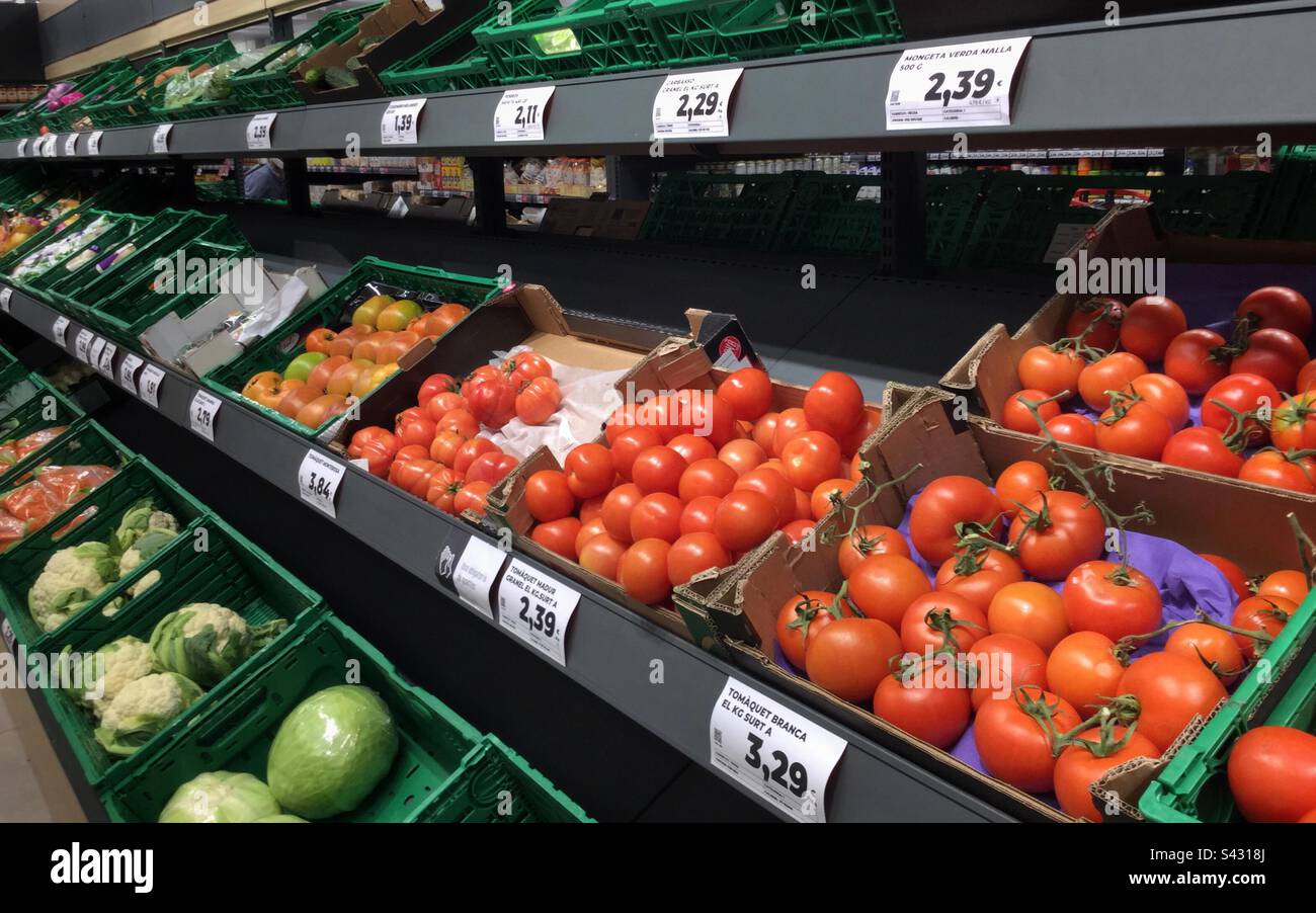 Tomatoes in a Spanish supermarket, Catalonia, Spain Stock Photo - Alamy