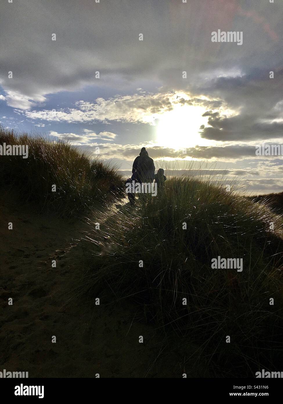 Family winter walk in late afternoon sun Stock Photo - Alamy