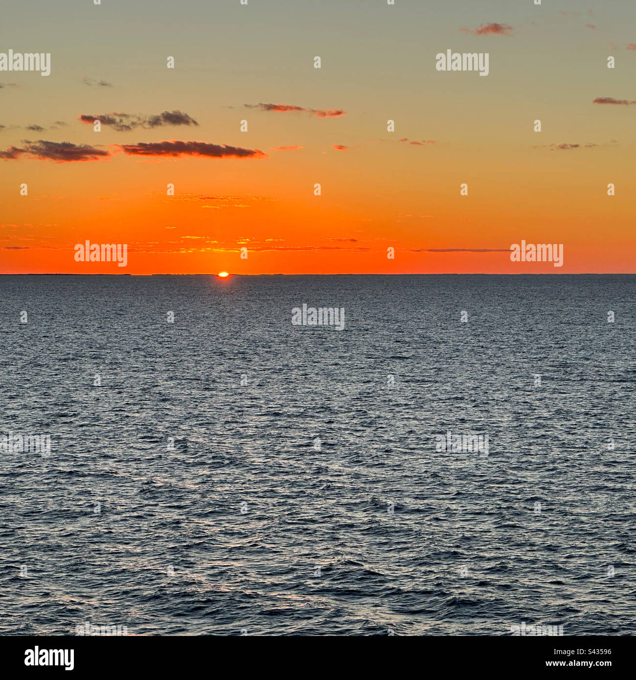 January, 2023, Sunset seen from a cruise ship leaving Miami, Florida ...