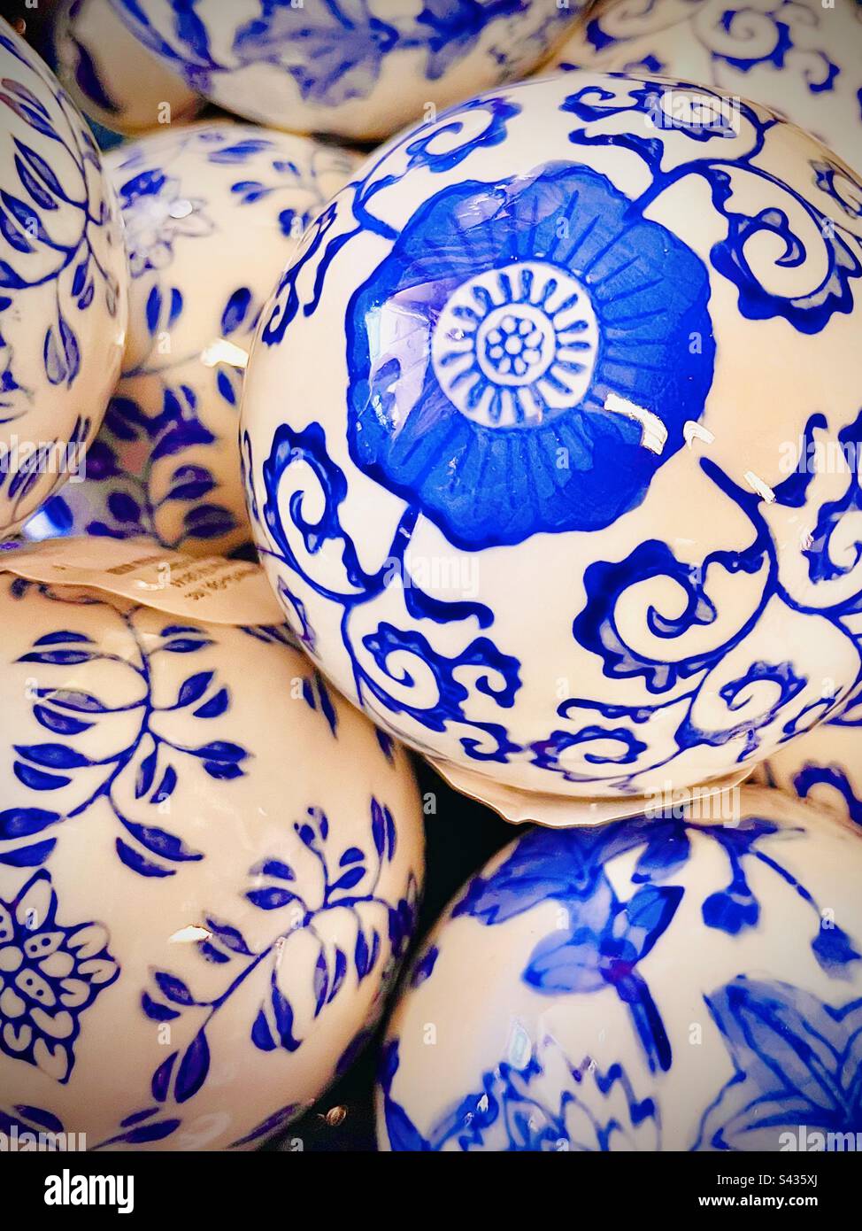 Glossy white balls with blue Asian style design fill entire frame Stock ... Glossy white balls with blue Asian style design fill entire frame Stock ...