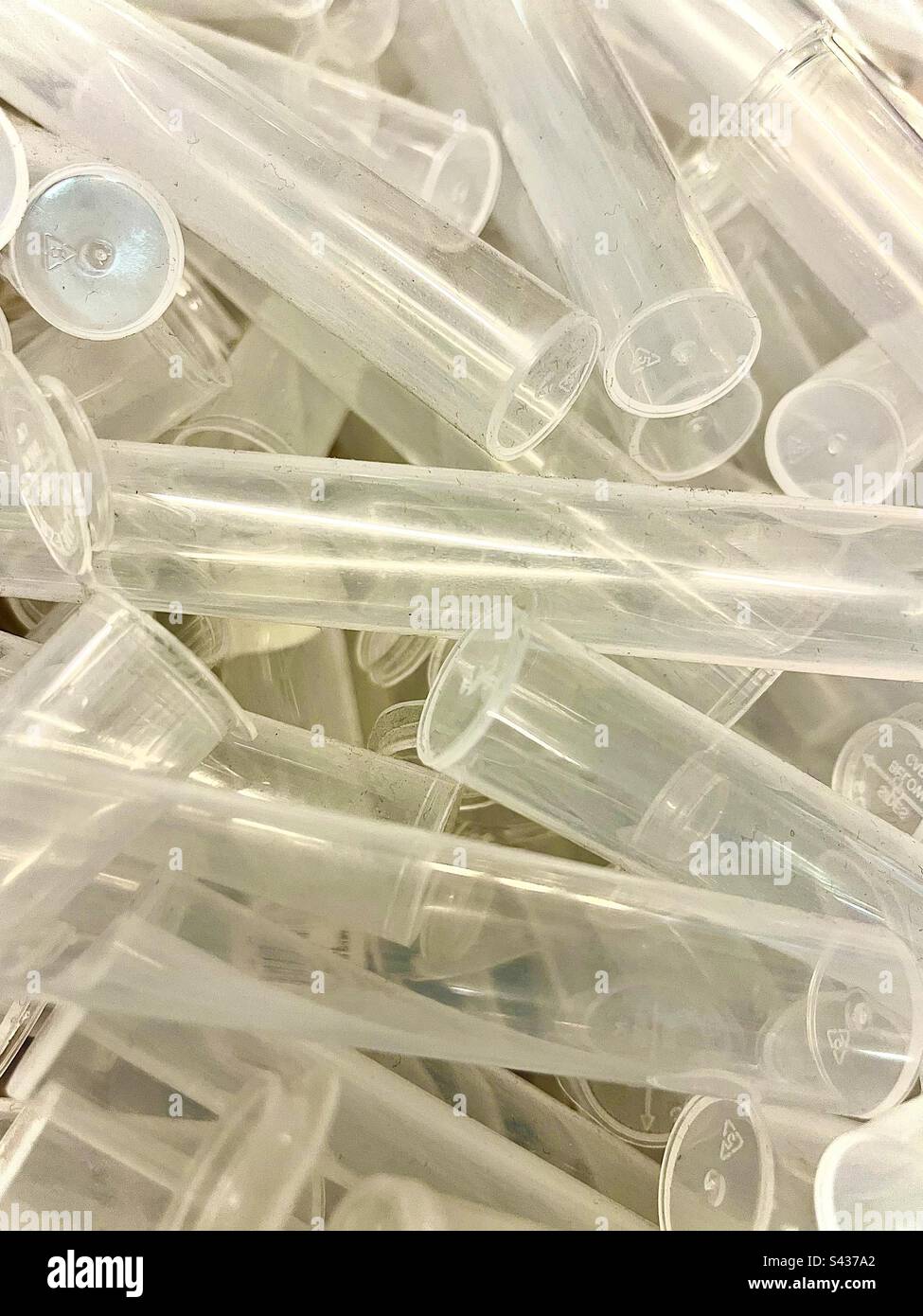 Collection of empty clear plastic vial tube containers fill entire ... Collection of empty clear plastic vial tube containers fill entire ...