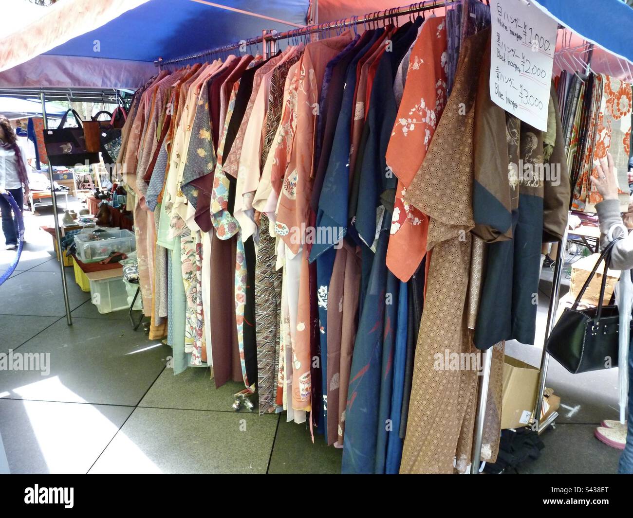 Selection of traditional Japanese kimonos for sale at local street ...
