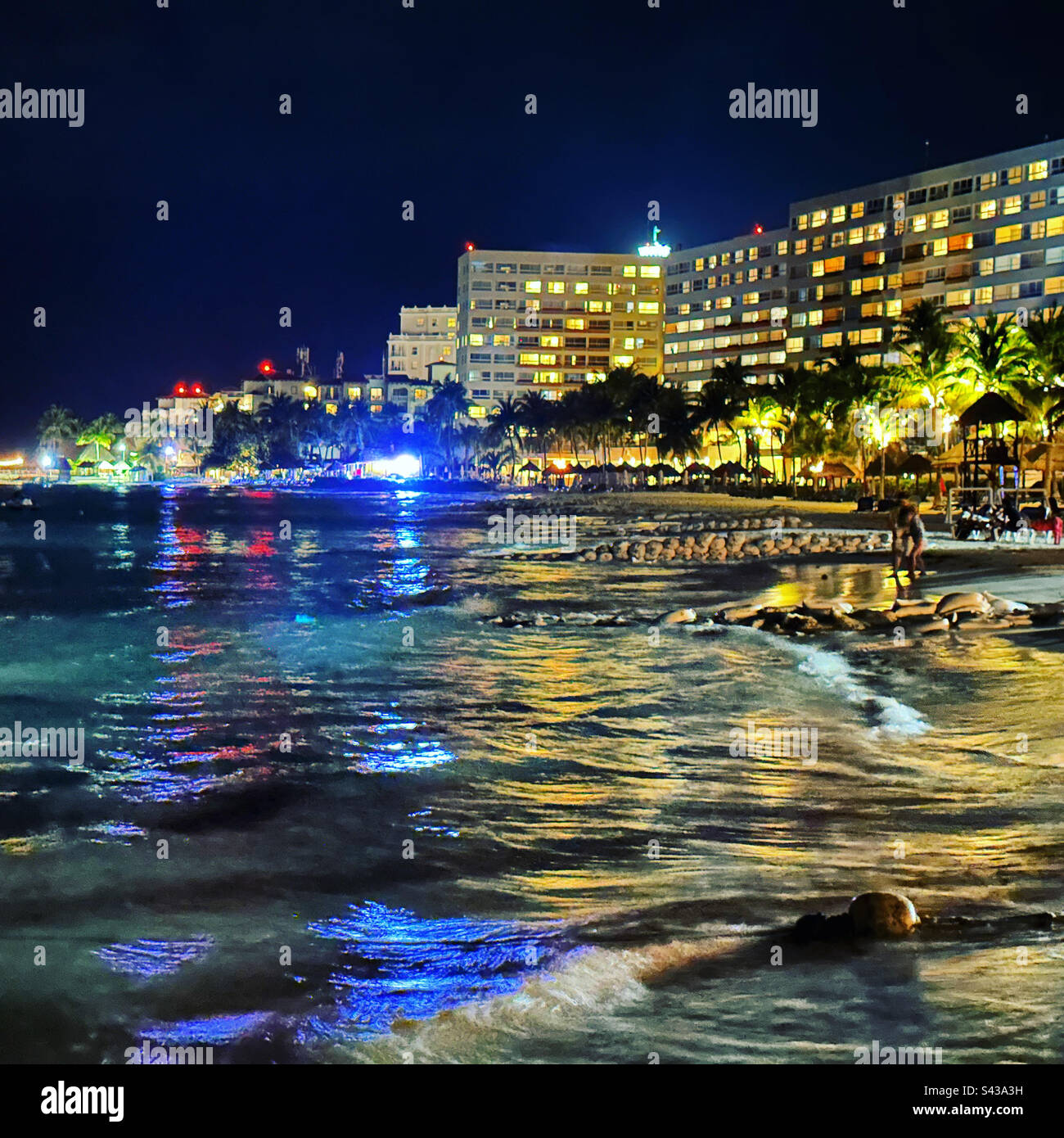 The beach at night, Hotel Zone, Cancun, Quintana Roo, Yucatan Peninsula ...