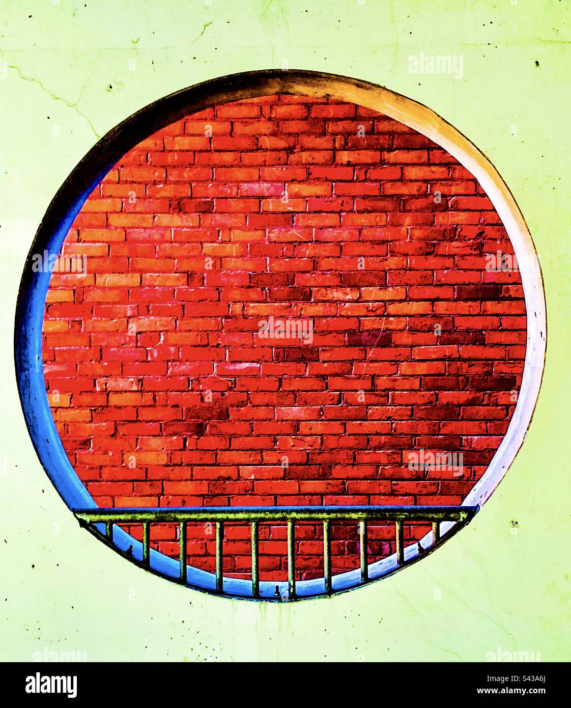Brick wall through a circular cement window Stock Photo - Alamy