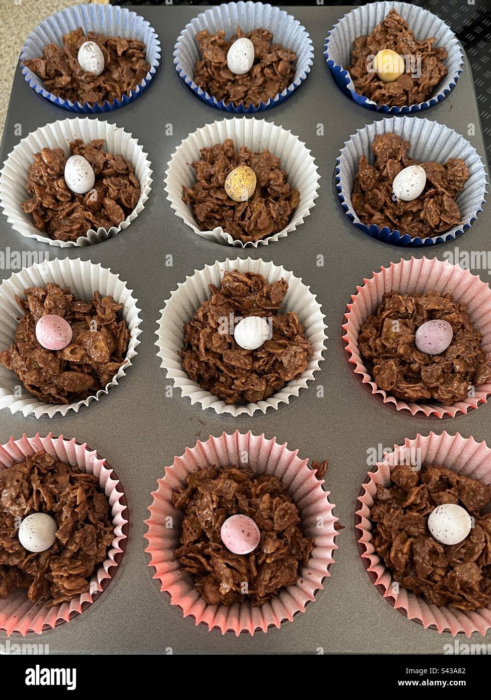 Chocolate Cornflake Cakes with egg for Easter Stock Photo - Alamy
