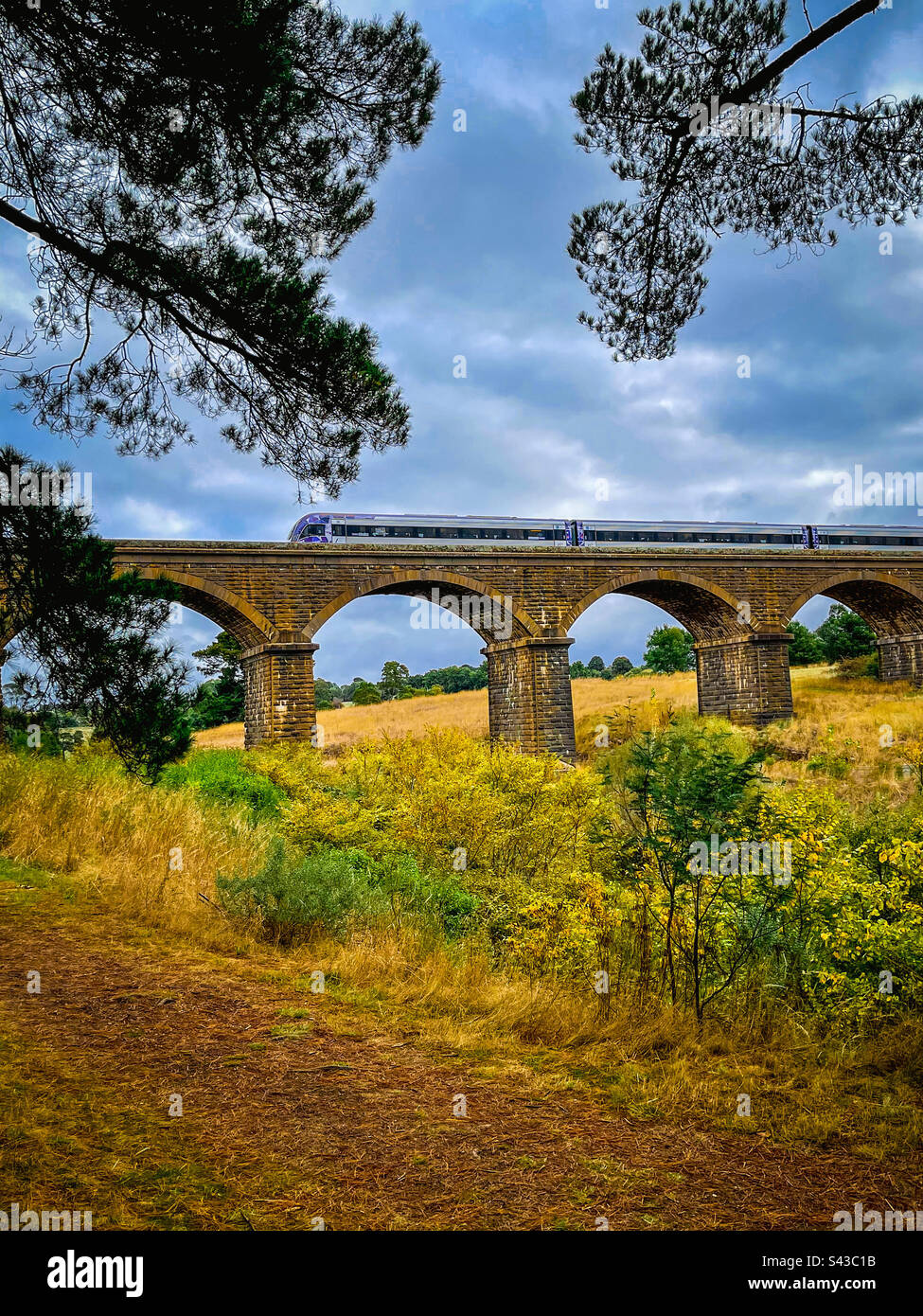 The Malmsbury viaduct made of bluestones and completed in 1862. Still ...