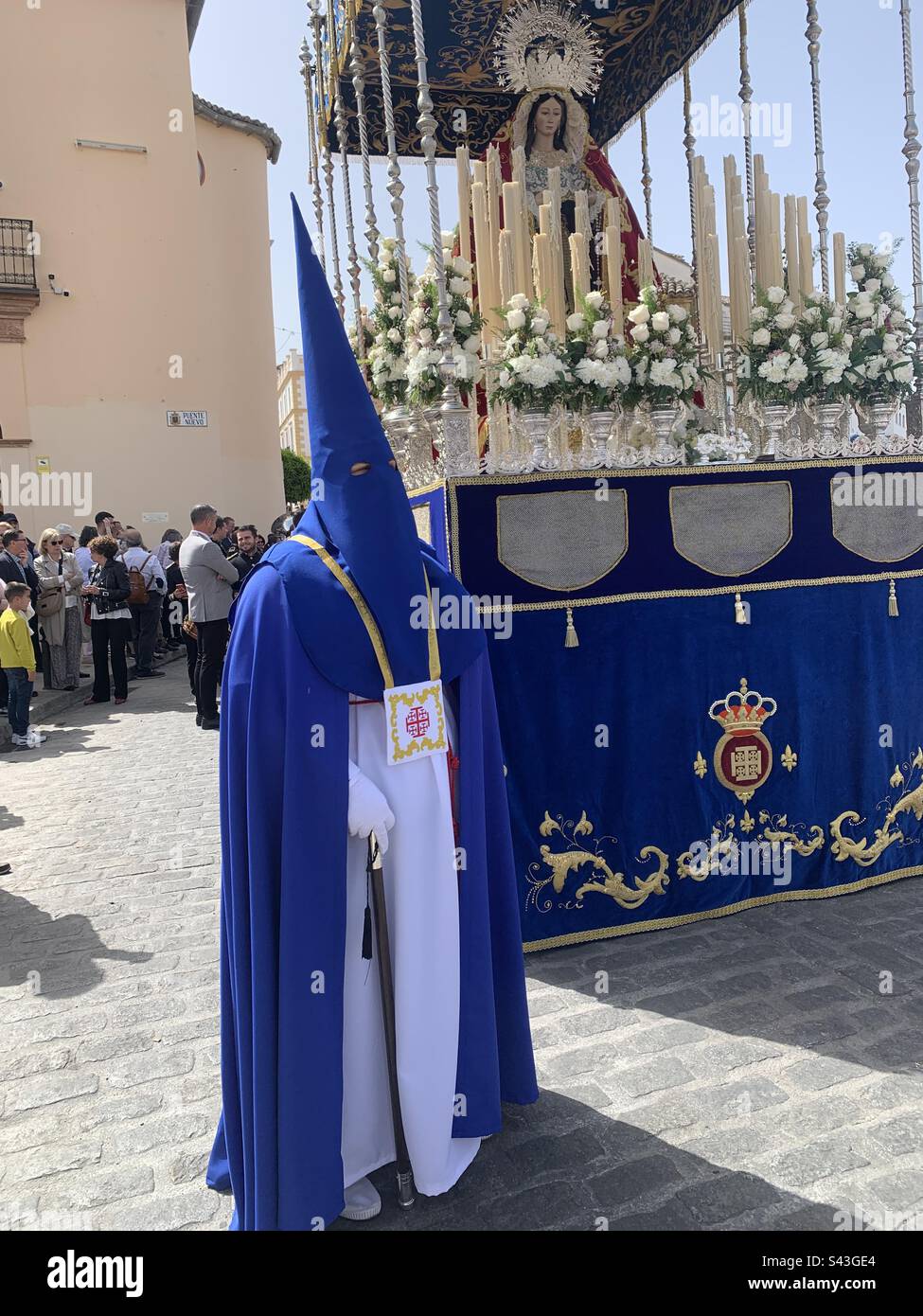 Man in blue robe and pointy hat in procession Ronda Spain Stock Photo ...