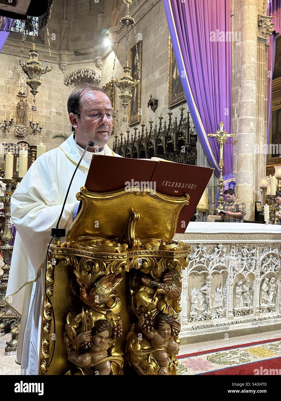 Priest celebrating a mass during Braga Holy Week. Portugal Stock Photo ...