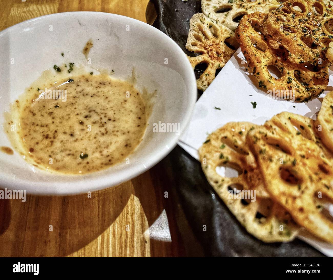 High angle view of goma dare, a Japanese sesame based dipping sauce in ...