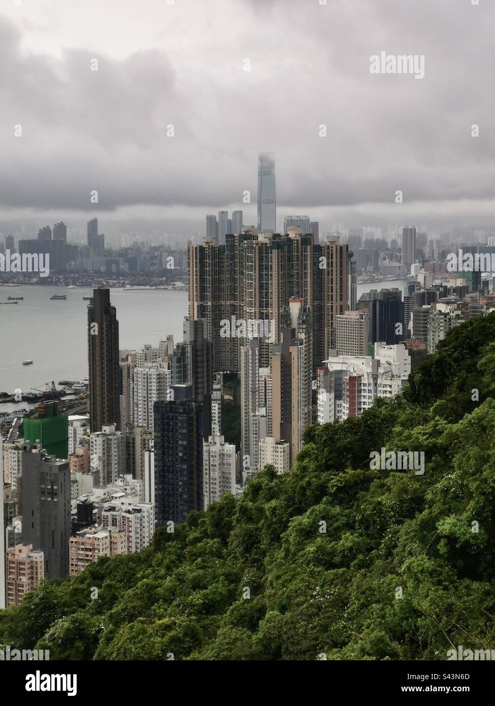 Kennedy Town and Victoria harbour as seen from Mount Davis in Hong Kong ...