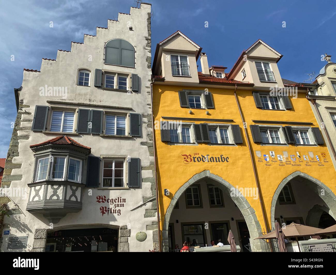 Old picturesque houses in the historical center of Lindau, Germany ...