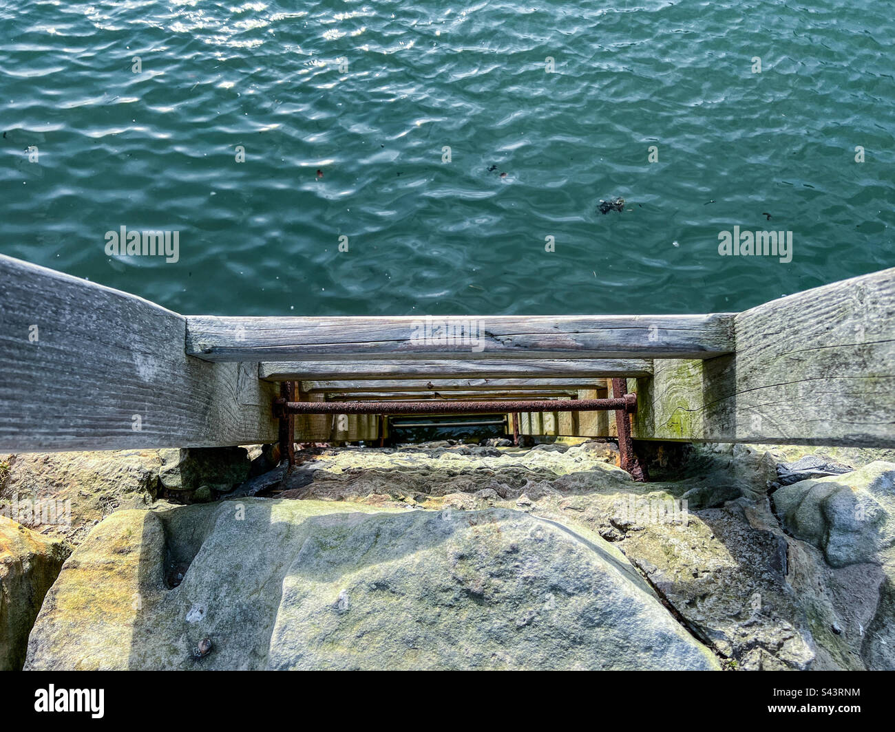 Top view of harbour wall ladders looking into sea Stock Photo - Alamy