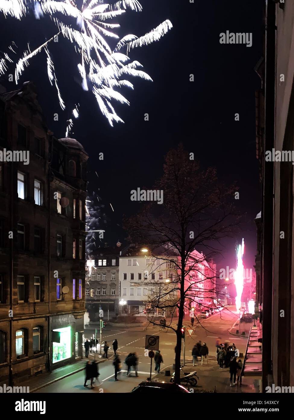 Fireworks in the city Stock Photo - Alamy