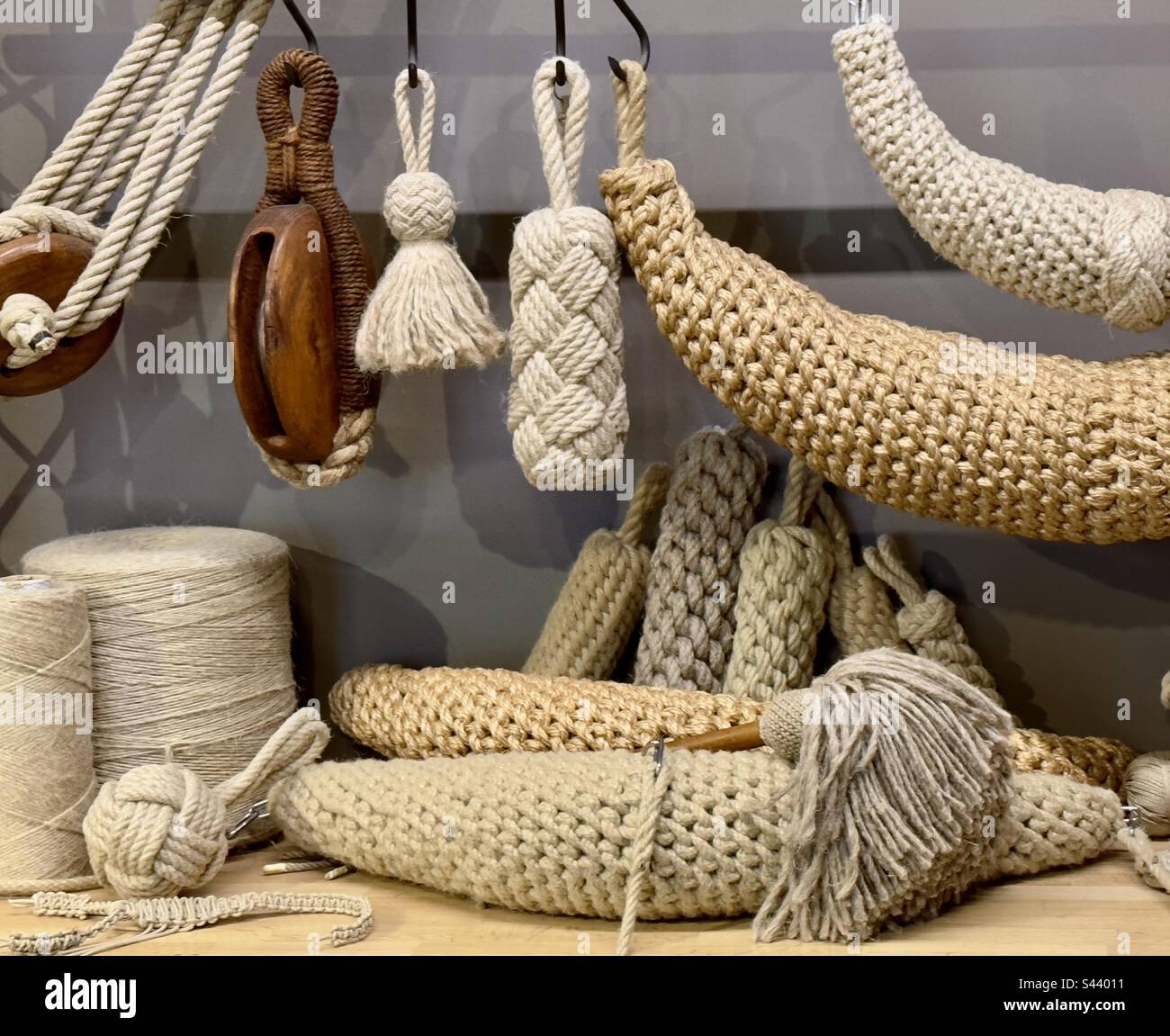 A collection of artefacts made of rope on display in the French ropery ...